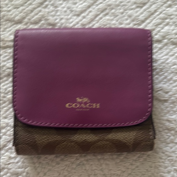 Coach | Bags | Coach Purple And Brown Compact Wallet | Poshmark